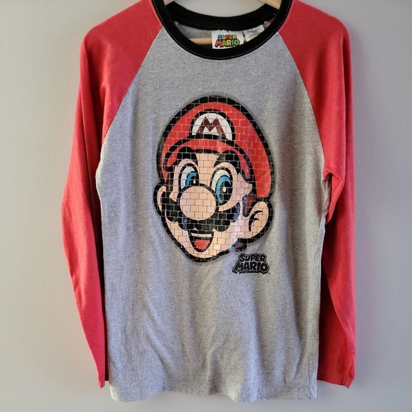 Nintendo | Shirts & Tops | Nintendo Super Mario Gray W Red Long Sleeve ...